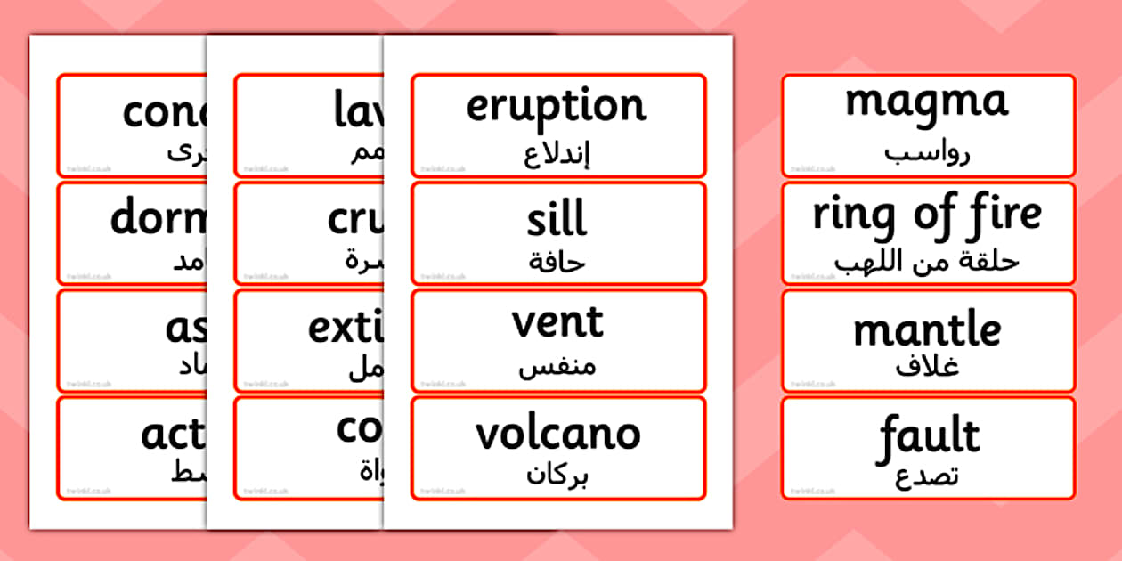 Volcano Word Cards Arabic Translation - Twinkl