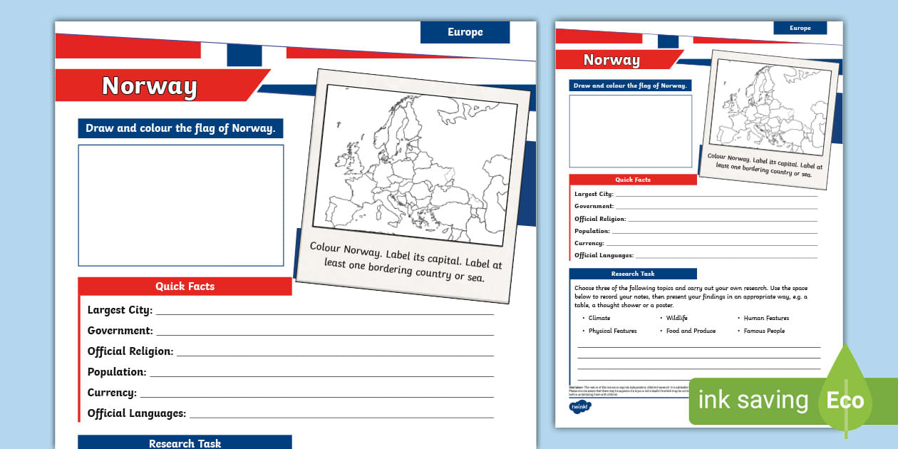 KS2 Norway Research Activity - Twinkl - Geography