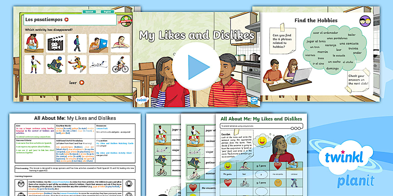 👉 Spanish Connectives - My Likes and Dislikes Lesson Pack