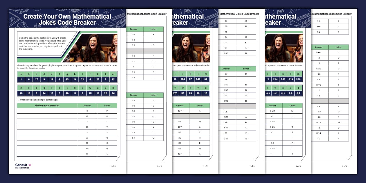 Differentiated Create Your Own Maths Jokes Code Breaker