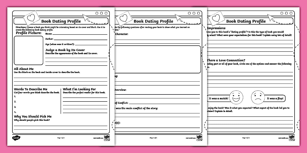 Book Dating Profile for 6th-8th Grade - Twinkl