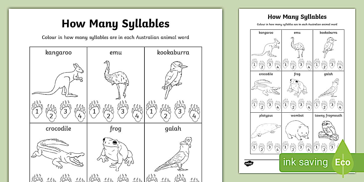 How Many Syllables Australian Animals (teacher made)