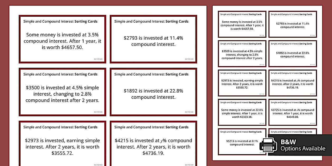Simple and Compound Interest Sorting Cards - Beyond - Twinkl