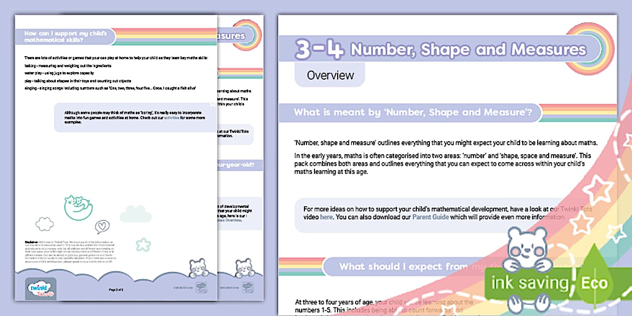 3-4 Years Number Shape Measures Overview (Teacher-Made)