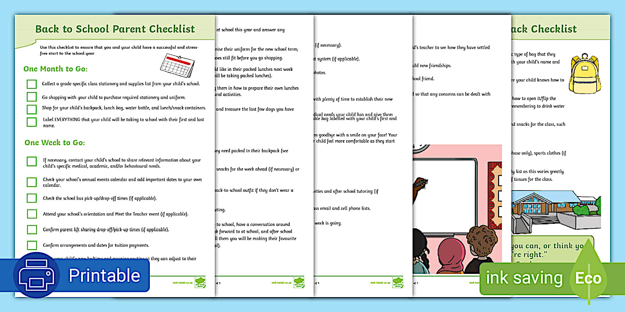 Back to School Checklist for Parents - Twinkl