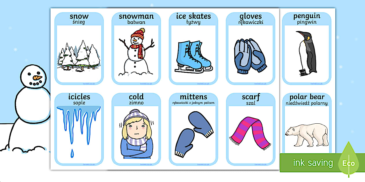 Winter Words and Pictures Flashcards English/Polish - Winter Words and