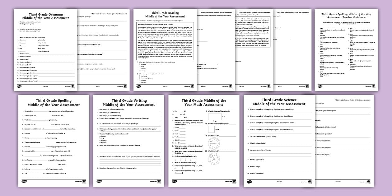 Third Grade Middle of the Year Assessment Pack - Twinkl