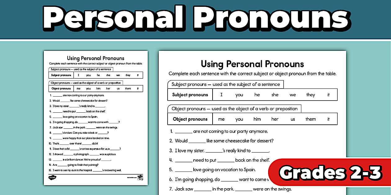 Personal Pronouns Worksheet for 2nd-3rd Grade