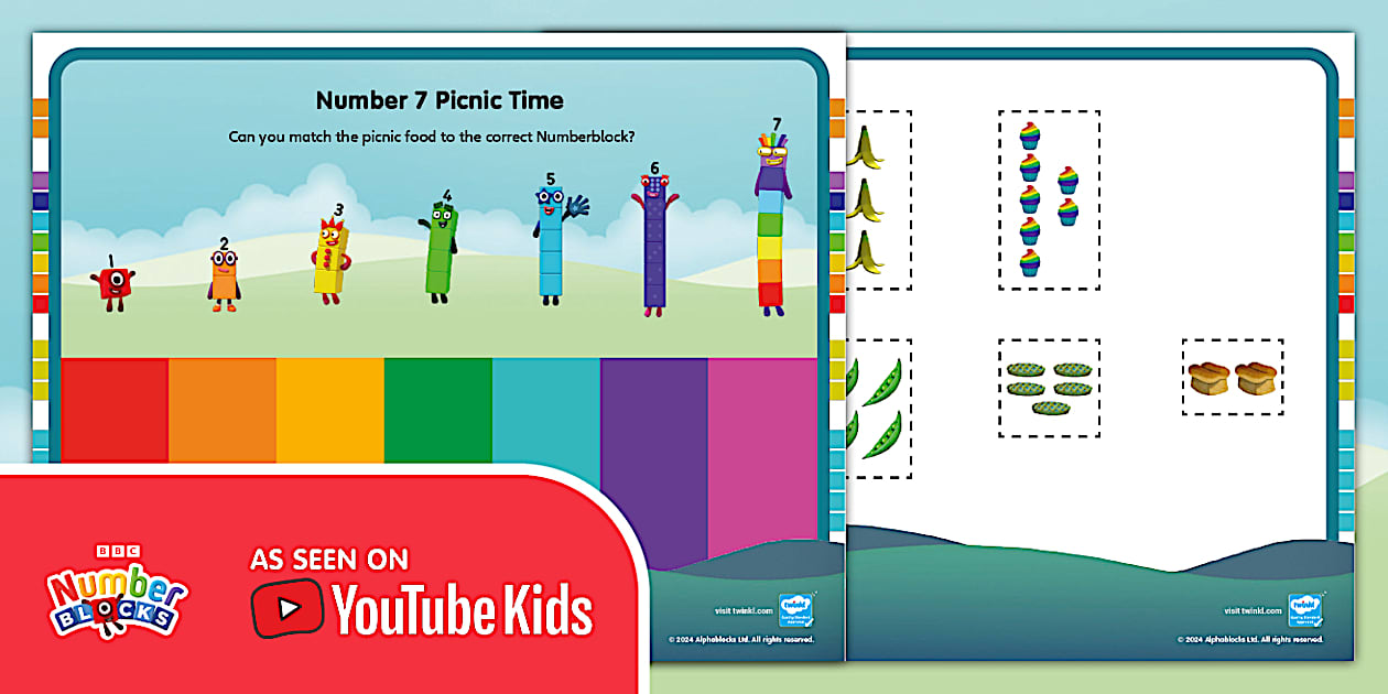 Numberblocks: Number 7 Picnic Time Worksheet (teacher made)