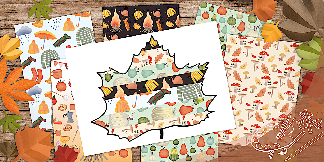 Autumn Cut Out Template Pattern Collage Activity - Twinkl