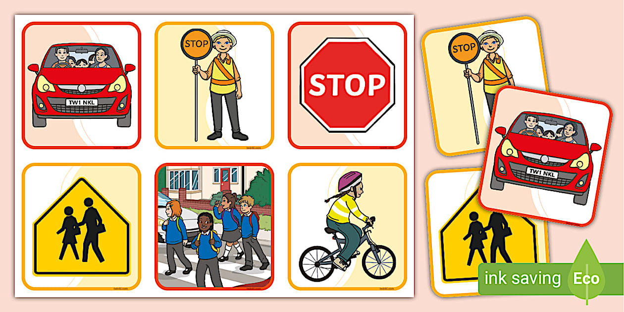 School Zone Road Crossing Safety Matching Game - Twinkl