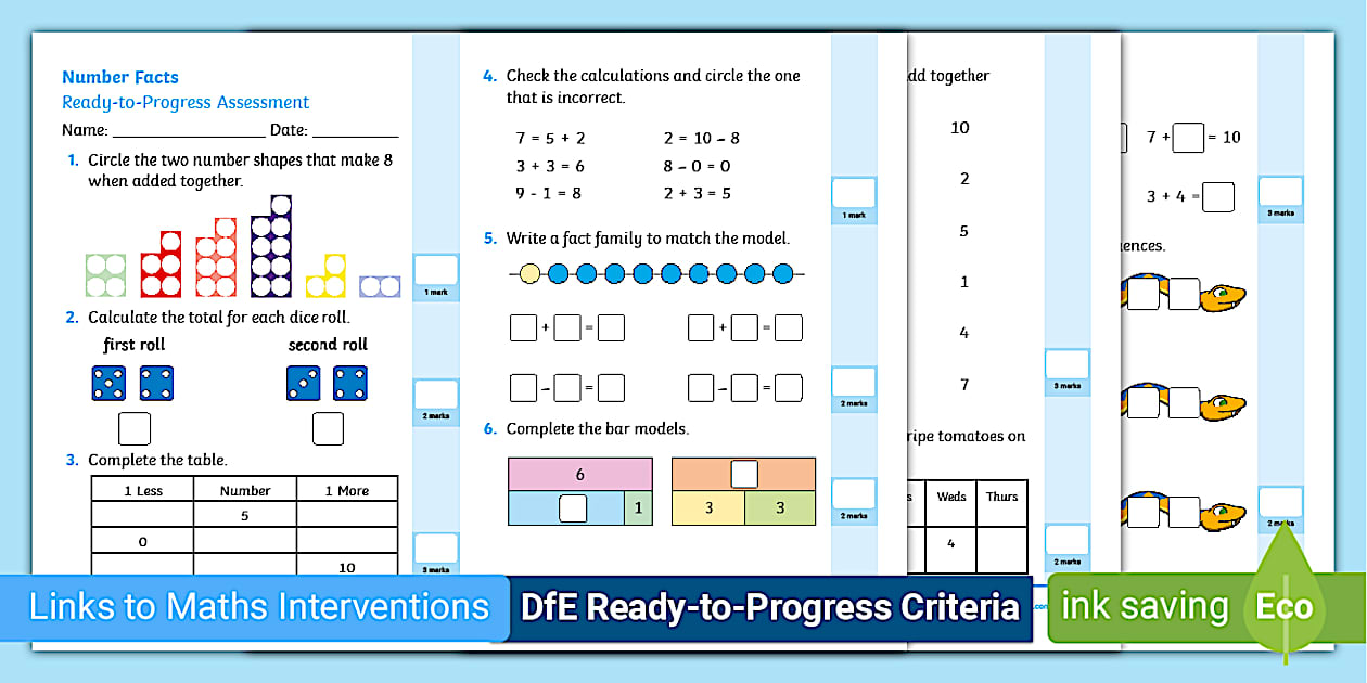 Editable Assessment of Year 1 Ready-to-Progress Criteria: Number Facts
