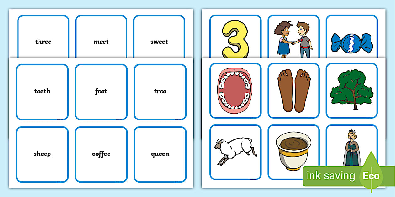 'ee' Matching Cards (teacher made) - Twinkl
