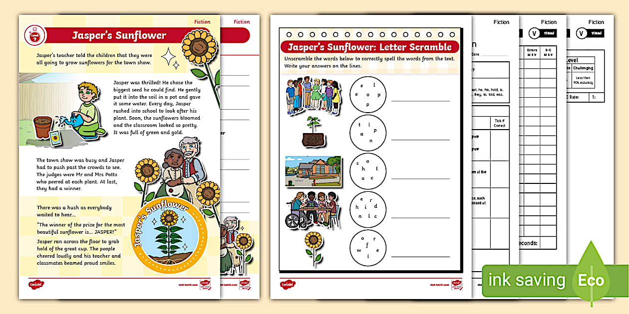 Level 9: 'Jasper's Sunflower' 60-Second Reading Set 2