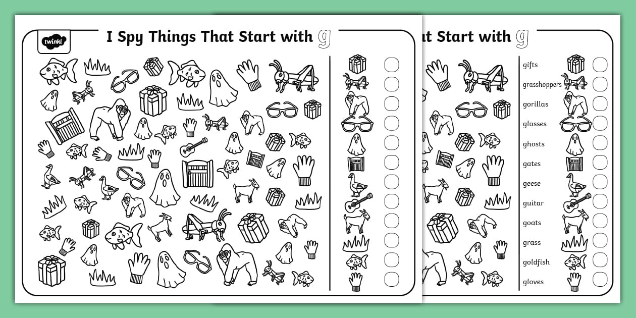 I Spy Things That Start with 'g' Activity Sheet