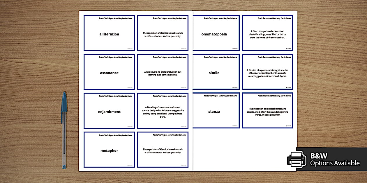 Poetic Techniques Matching Cards Game