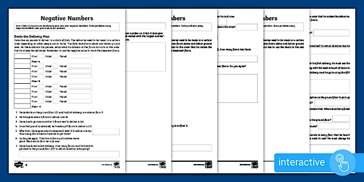 Negative Numbers Differentiated Worksheets Primary Resources KS2