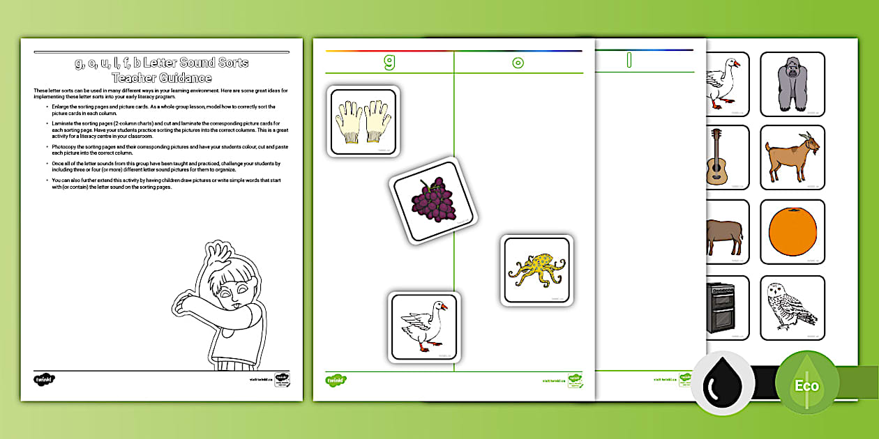 Phonics Canada Group 3 (g, o, u, l, f, b) Letter Sound Sorts