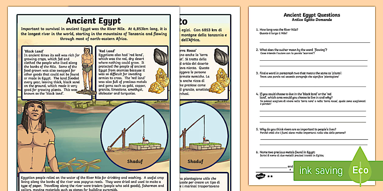 Survival in Ancient Egypt Differentiated Comprehension Activity Italian