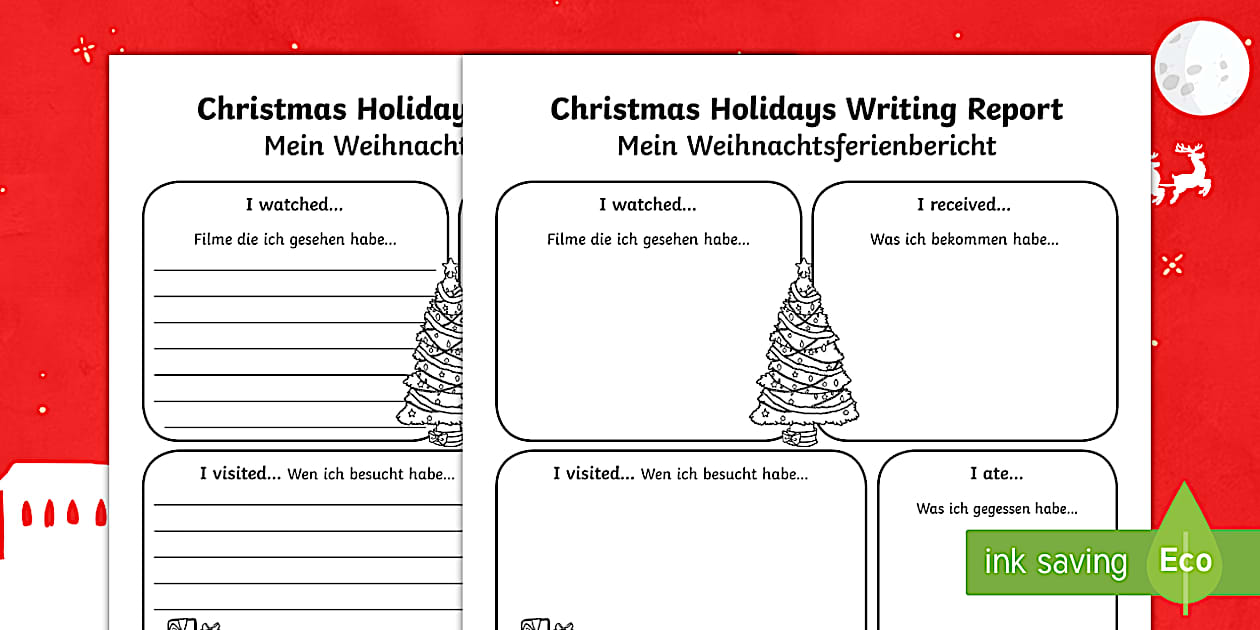 Christmas Holiday Report Writing Frames English/German