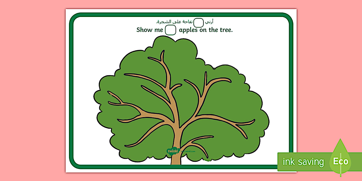 Black and White Blank How Many Apples? Worksheets Arabic - Arabic/English