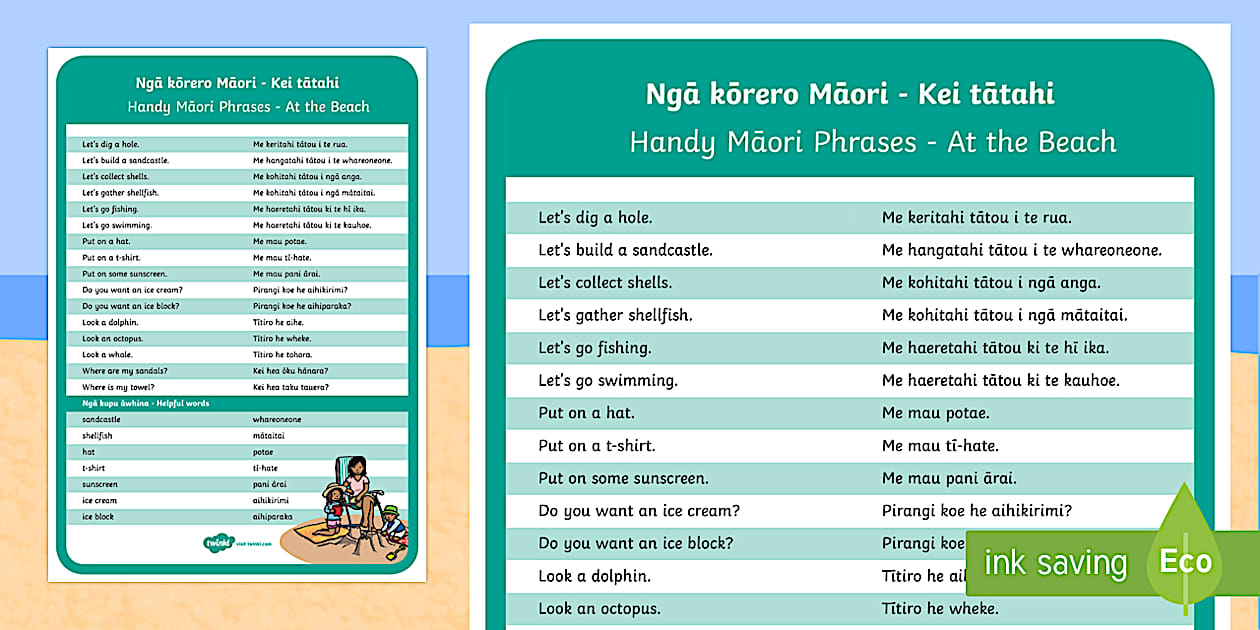 Kei tātahi - At the Beach Information Cards English/Te Reo Maori