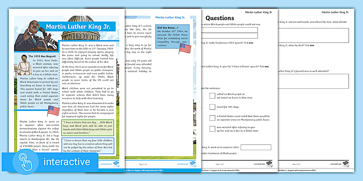 Martin Luther King Interactive Differentiated Reading Comprehension ...