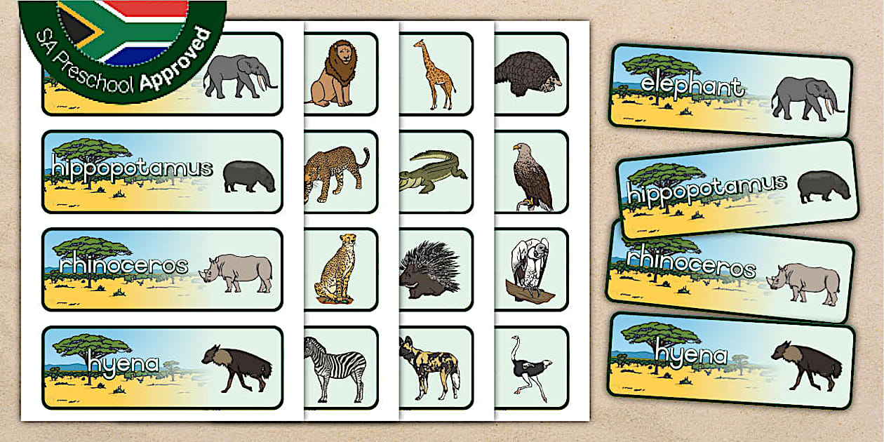 Preschool Themes - African Animals - Word Cards