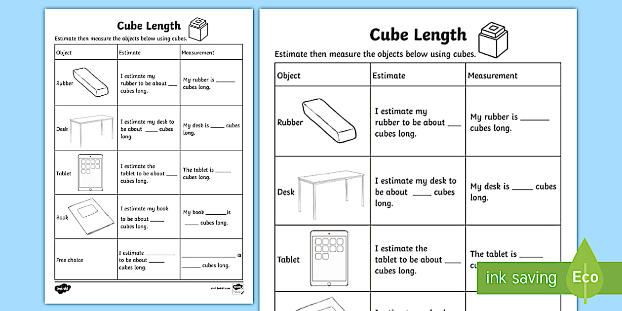 Editable Cube Length Worksheet (professor feito) - Twinkl