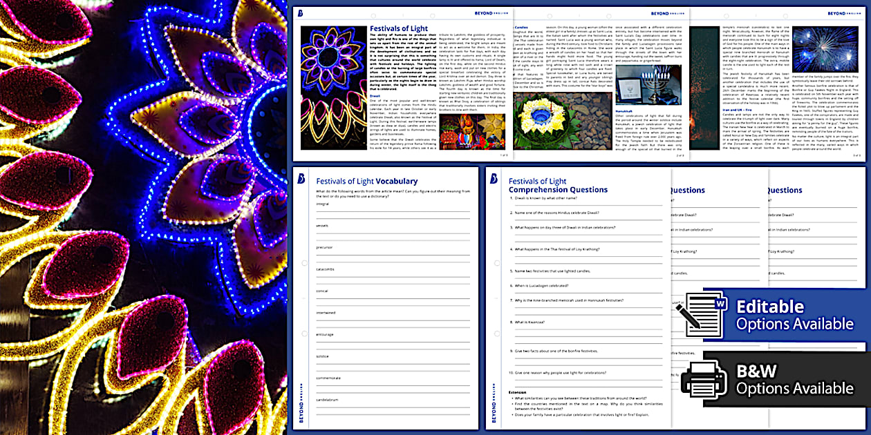 Festivals of Light Differentiated Reading Comprehension