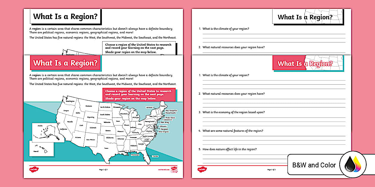 Regions Social Studies Worksheet Sheet | Twinkl USA - Twinkl