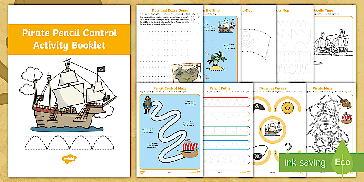 Pirate-Themed Pencil Control A4 Activity Booklet - Twinkl