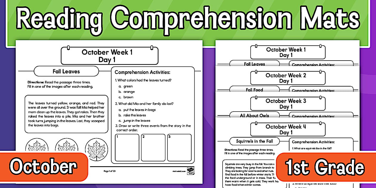 October First Grade Daily Reading Comprehension Mats