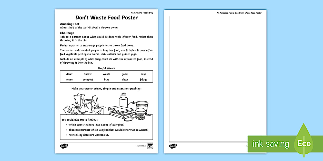 Don't Waste Food Poster Worksheet / Worksheet - Twinkl