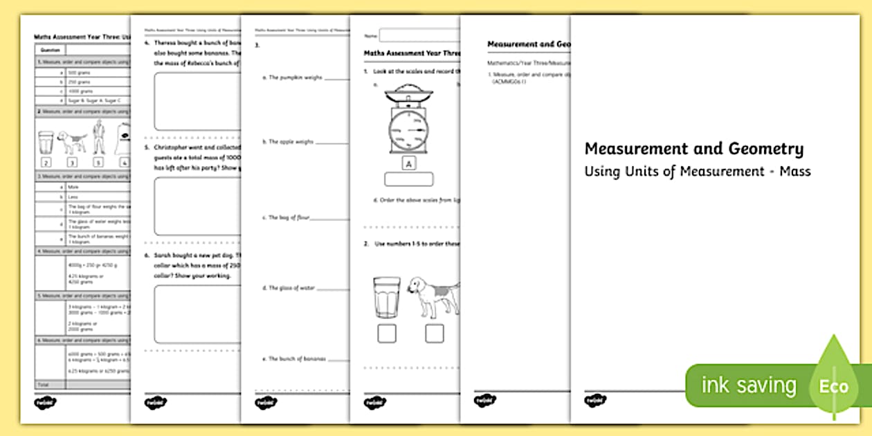 Year 3 Measurement and Geometry Units of Measurement Mass Assessment