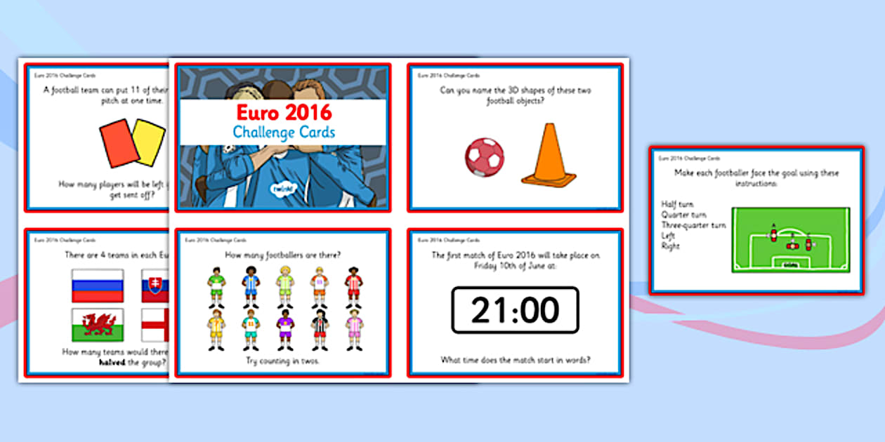 Editable Euro 2016 Maths Challenge Cards KS1 (European Championships 2016)