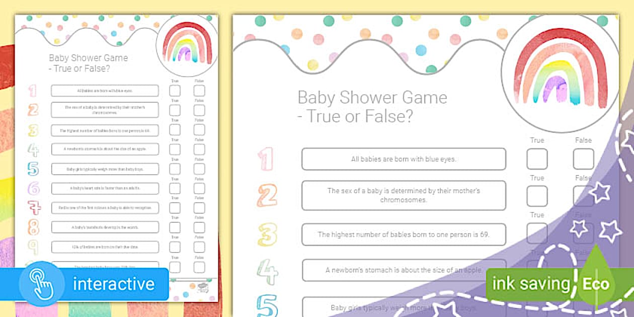 FREE! - Rainbow-Themed Baby Shower Game - True or False?