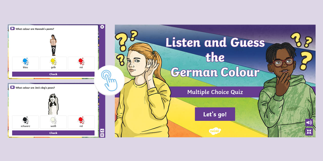 Listen and Guess Colours - German Interactive Game - Twinkl