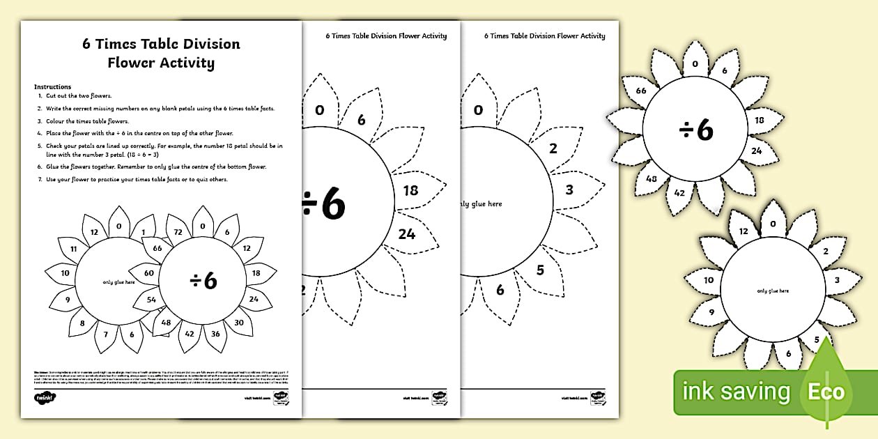 6 Times Table Division Flower Activity (teacher made)