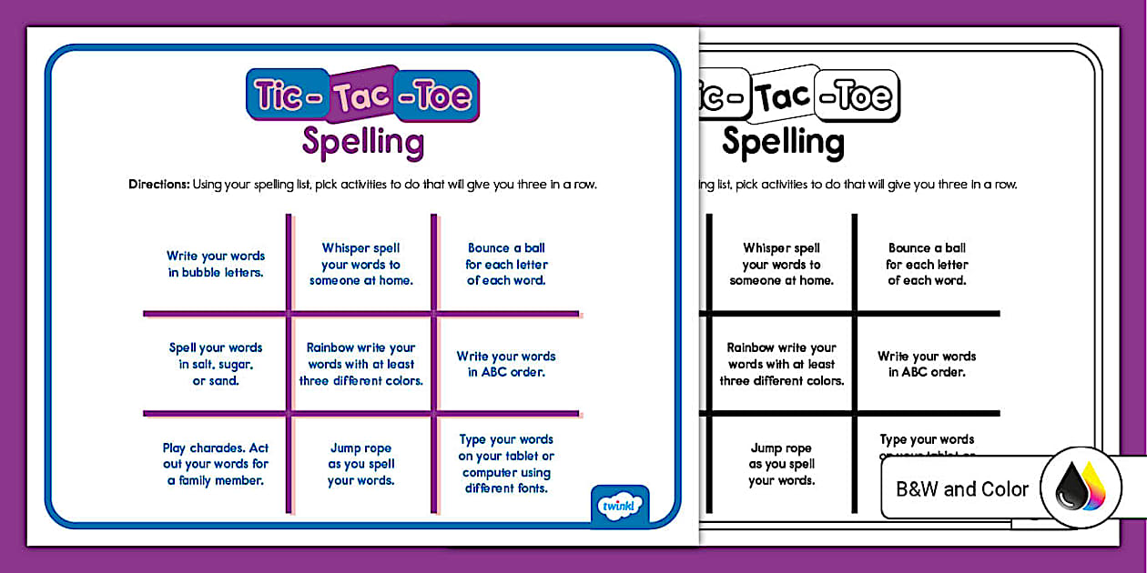Tic Tac Toe Spelling Worksheet - Twinkl