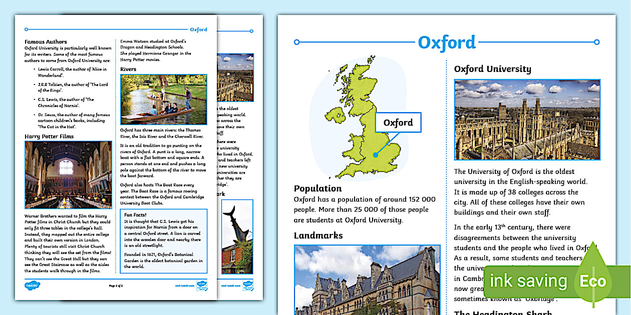 Oxford Fact File | KS2 Geography | Towns and Cities - Twinkl