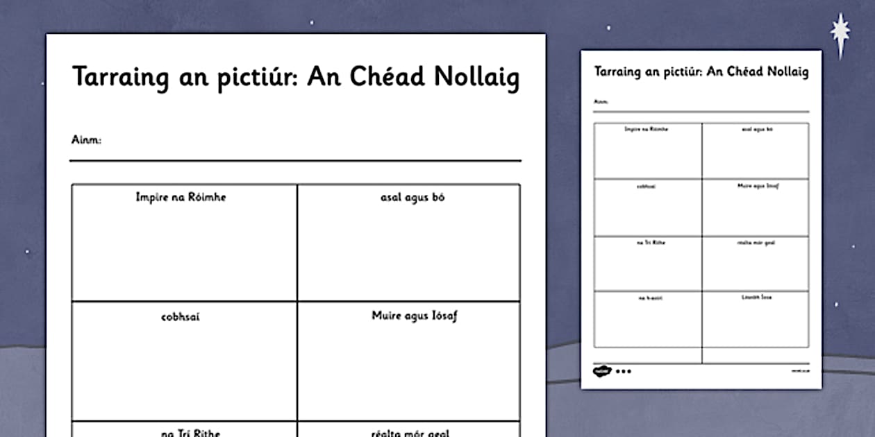 Tarraing an pictiúr: An Chéad Nollaig Worksheet / Worksheet Gaeilge