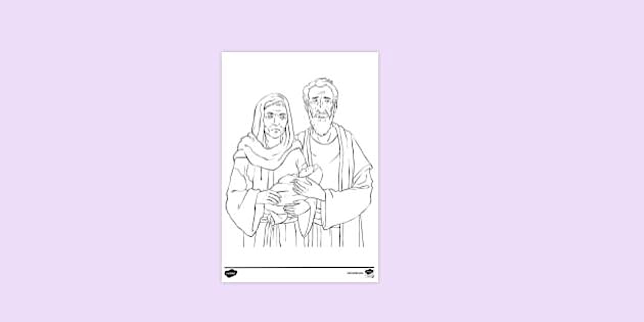 Abraham and Sarah Holding Isaac Colouring Sheet | Twinkl