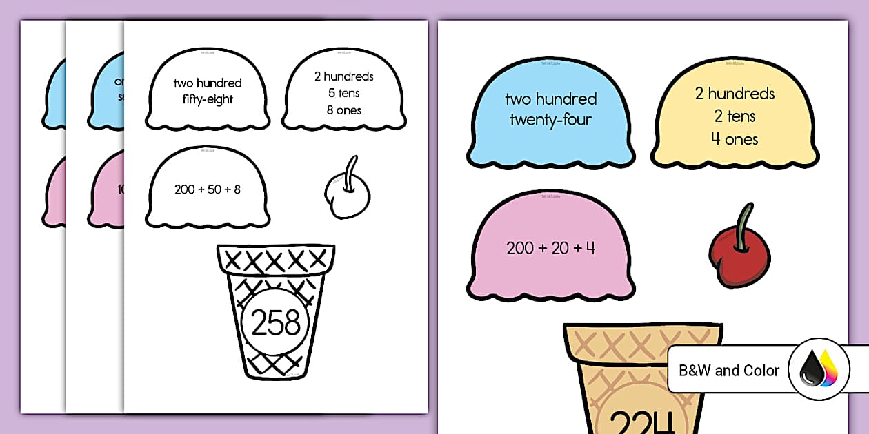 Ice Cream Place Value Activity Worksheet Sheet for Kids | Twinkl USA