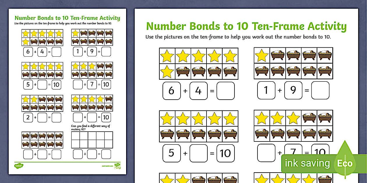 👉 Number Bonds to 10 Nativity-Themed Ten-Frame Activity