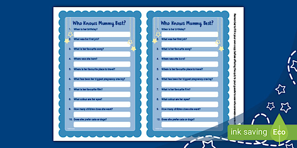 Baby Shower Game - Who Knows Mummy Best?