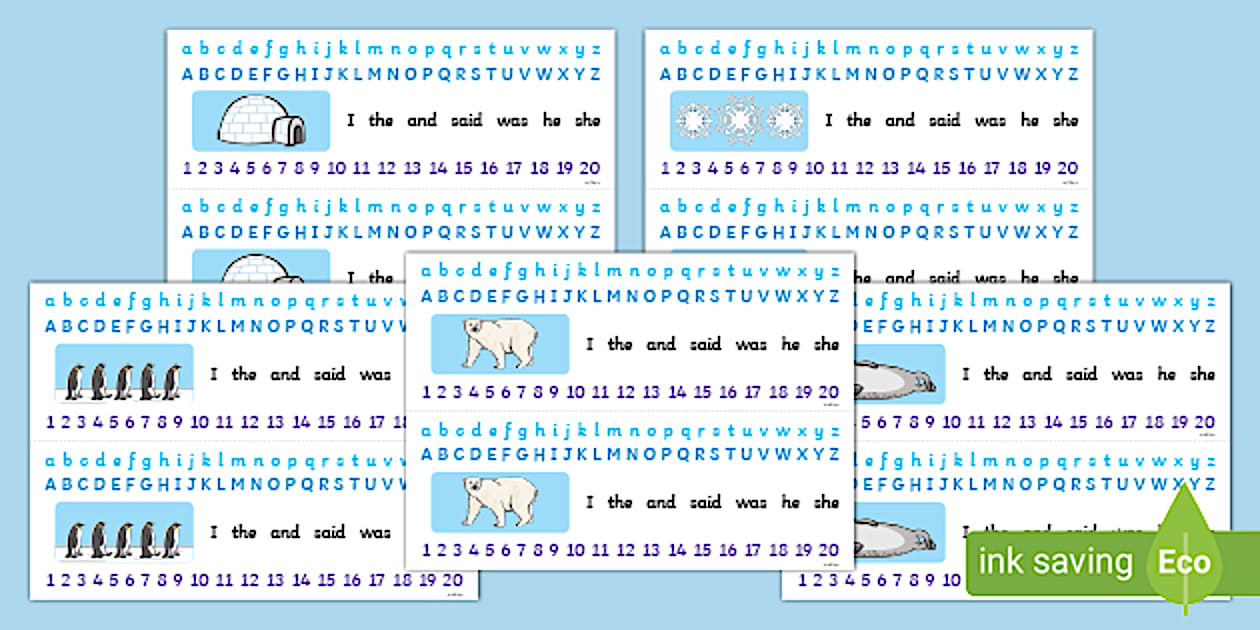 Editable Polar Region Themed Alphabet and Number Line