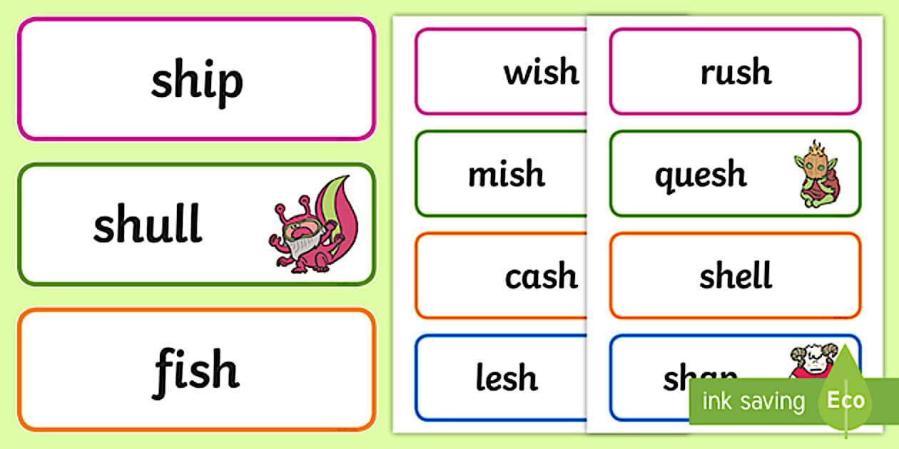 Precursive Phase 3 'sh' Flashcards: Real and Nonsense Word Cards
