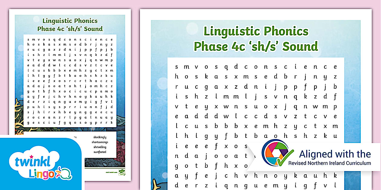 Linguistic Phonics Phase 4c 'sh, s' Sound Word Search