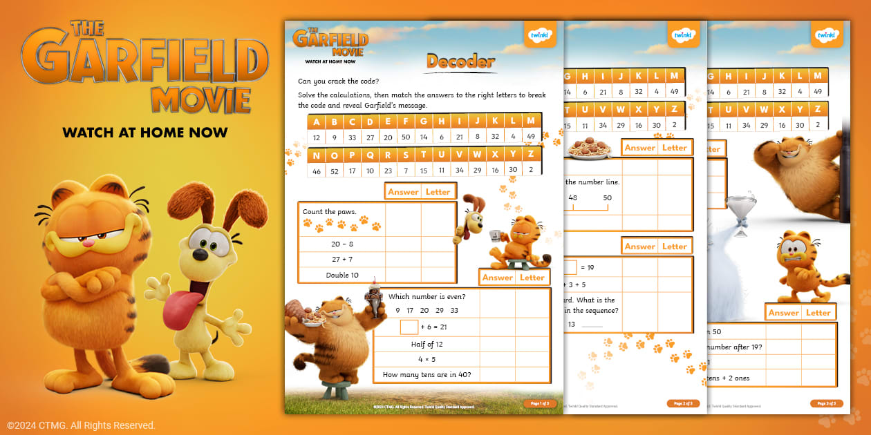 FREE! - 👉 Garfield: Maths Decoder Activity Sheet [Ages 5-7]